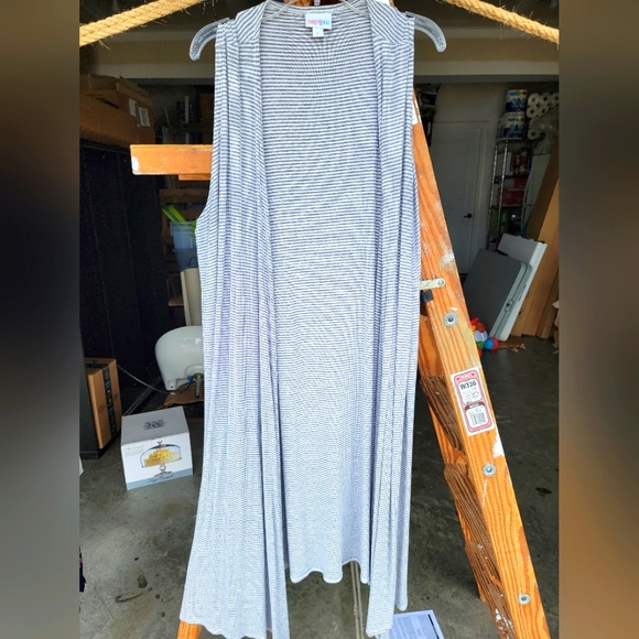 LuLaRoe | Sweaters | Large Gray And White Llr Duster Vest | Poshmark